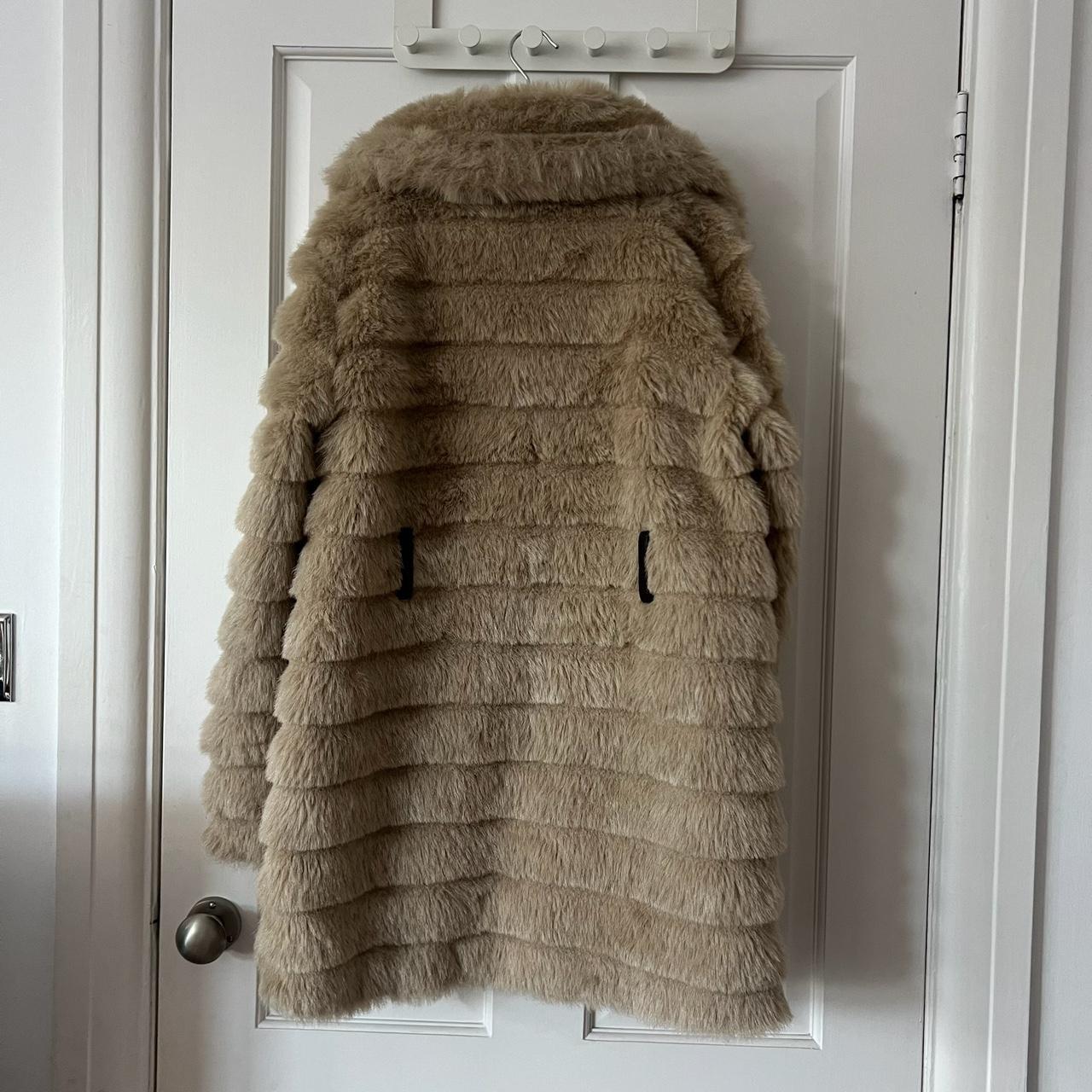 Vintage 90s Faux-Fur Beige Coat with belt loops ... - Depop