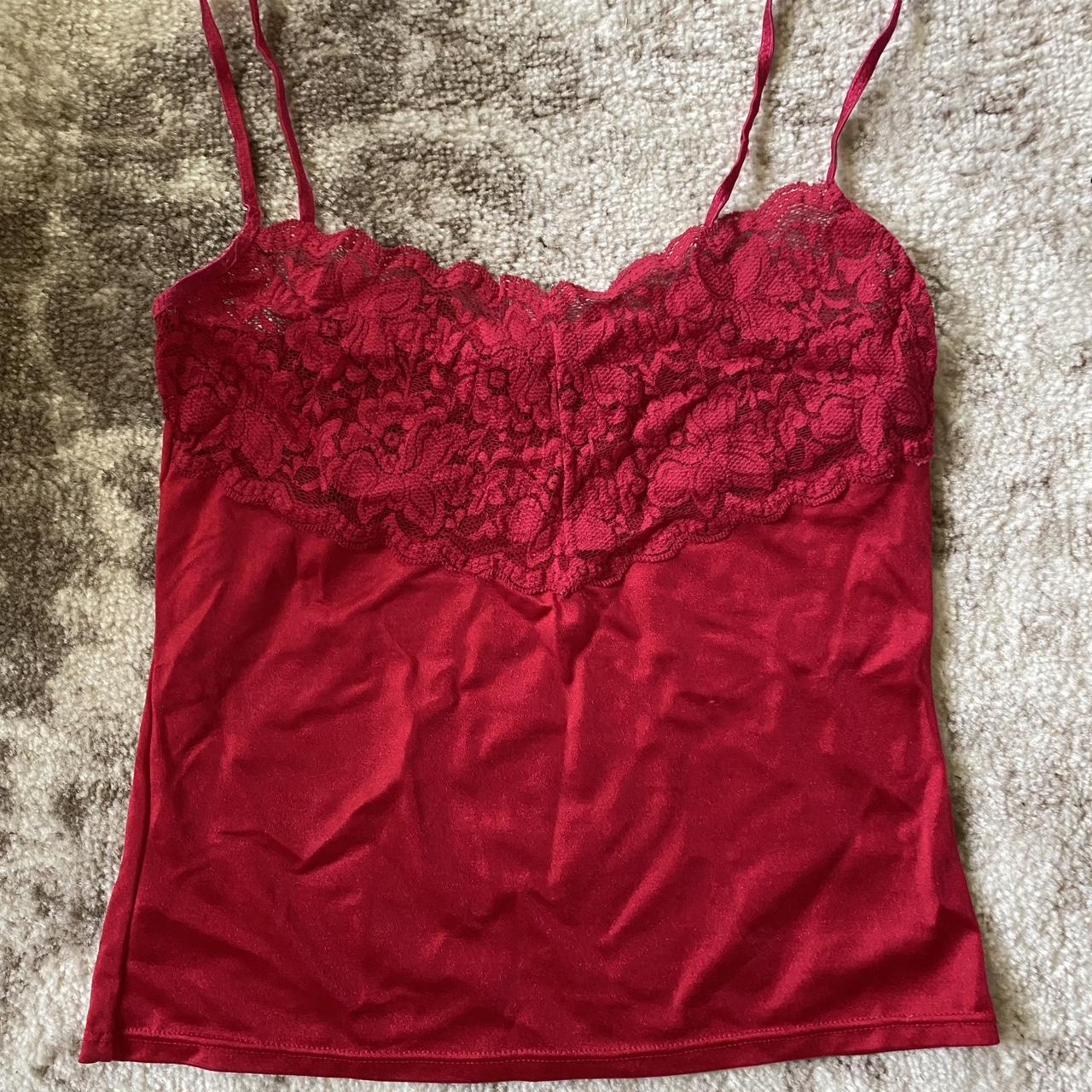 red cami with lace def worn in but still cute! - Depop