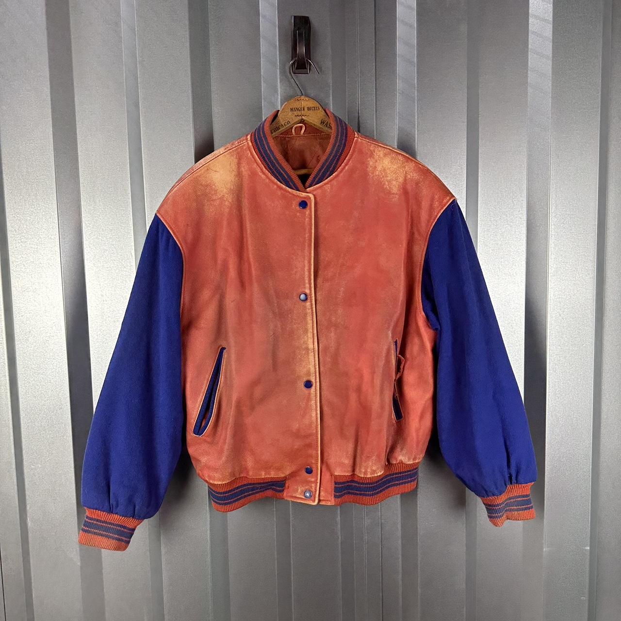 1980s 1990s Red & Blue Men’s Leather Wool Varsity... - Depop