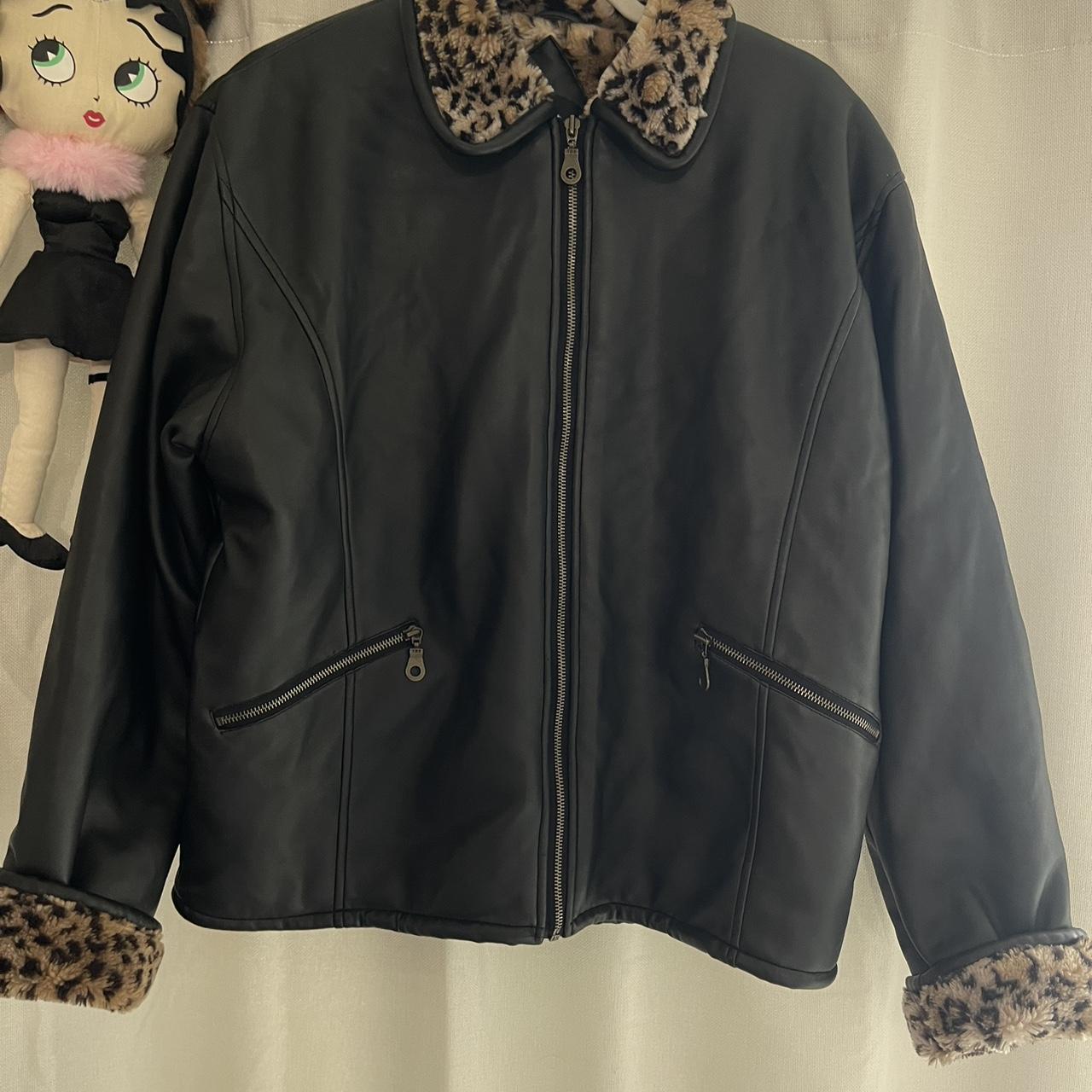 Vintage cheetah fur lined leather jacket... - Depop