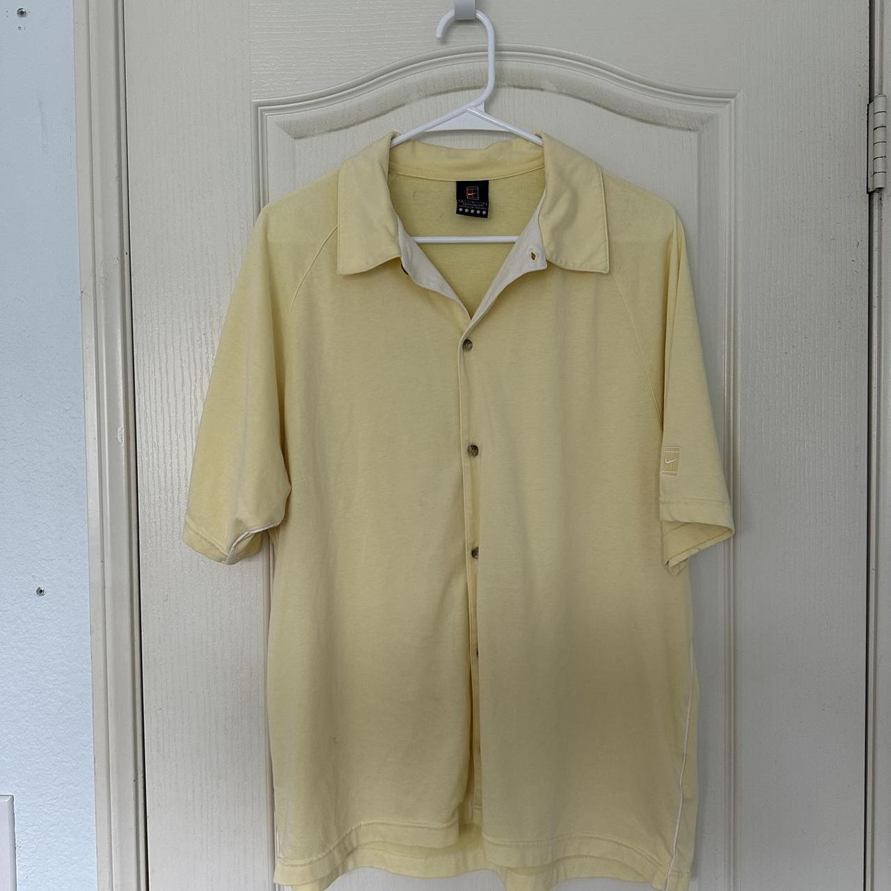 yellow nike button up shirt - mens size M - good... - Depop