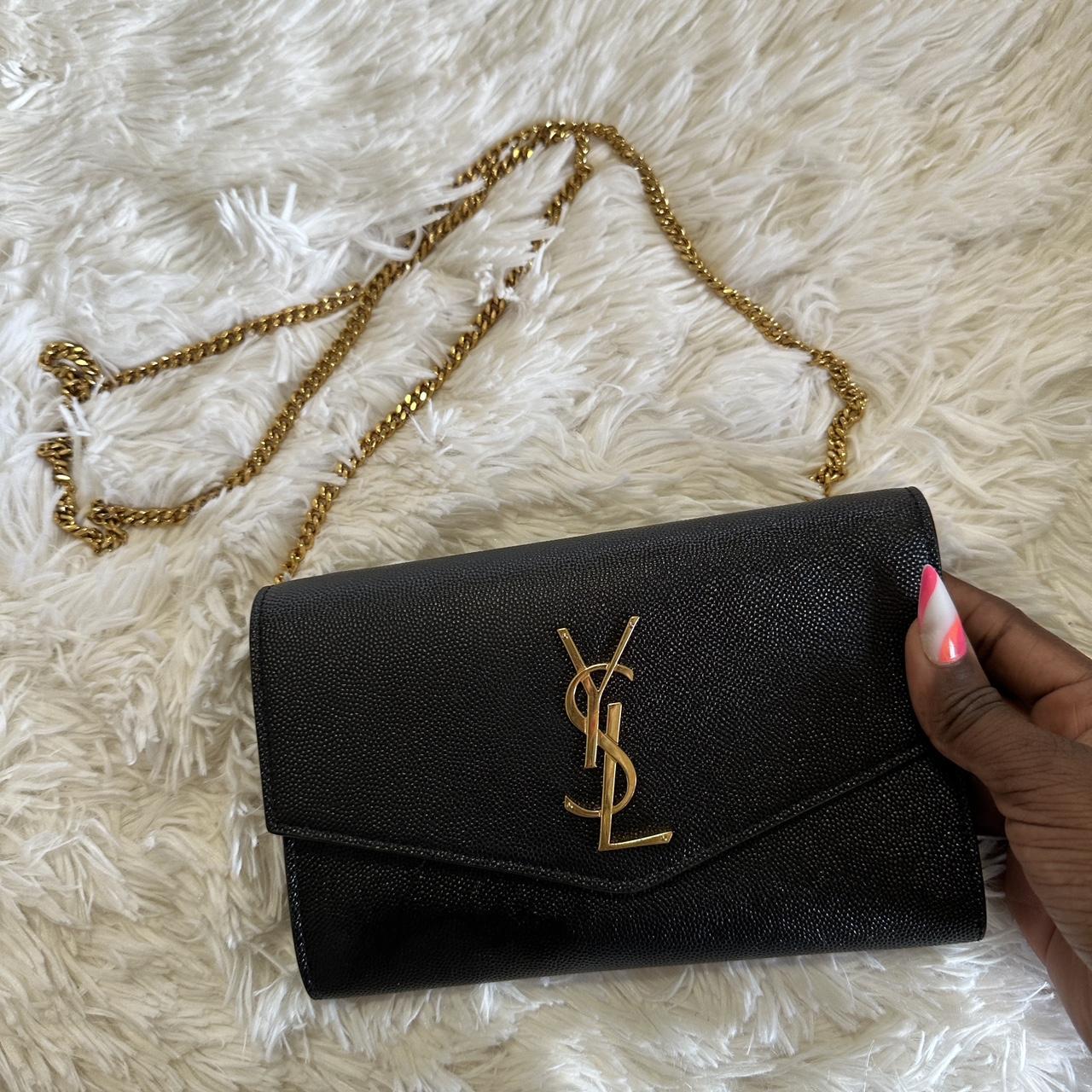 YSL Black and Gold bag YSL FLAP CHAIN GRAIN DE... - Depop