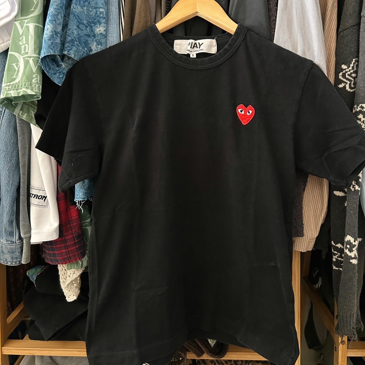 CDG PLAY black shirt with red heart logo in size... - Depop