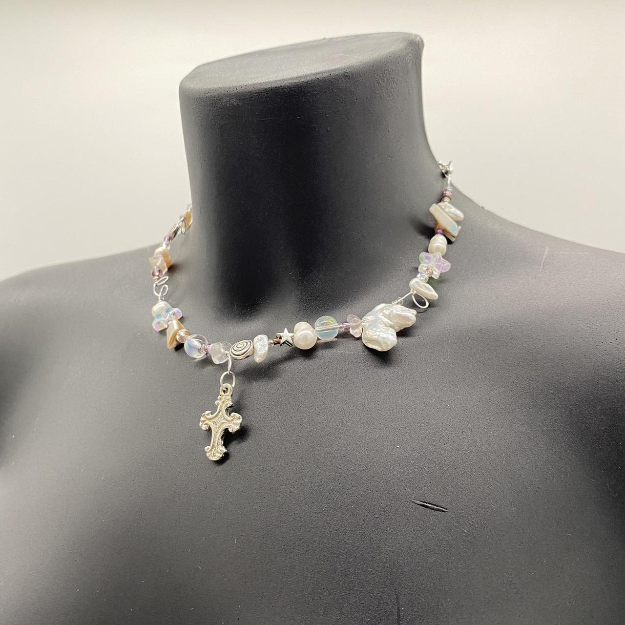 ⋆。° Pearl Choker W A Vintage Cross Pendant And Real Depop
