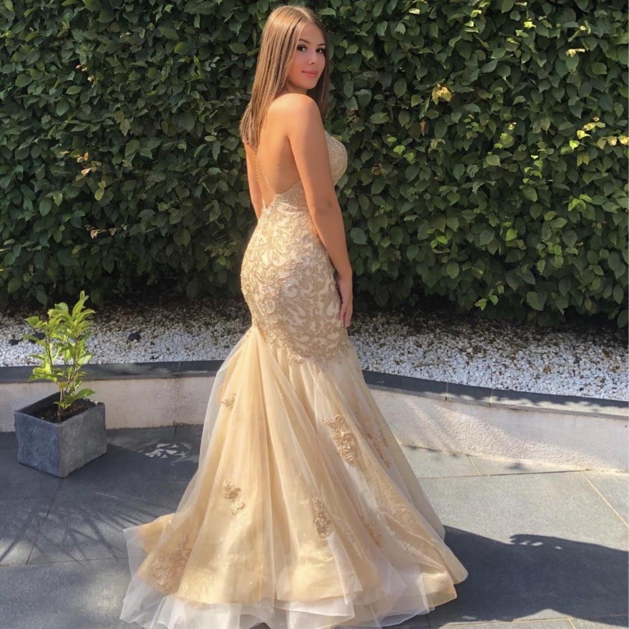 Prom/evening dress Gold Perfect condition only wore... - Depop