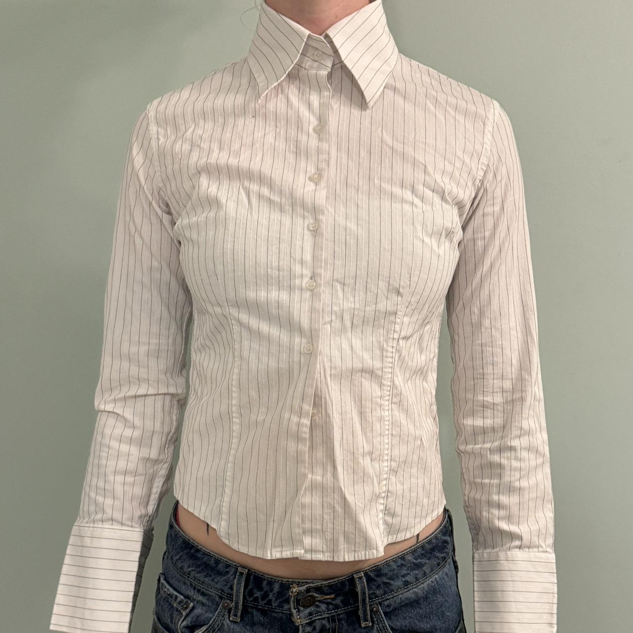 cute white pinstripe button up from express. i love... | Depop