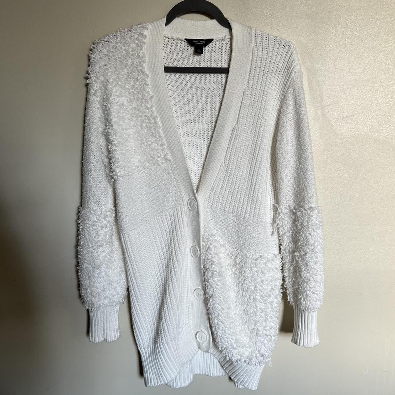 Long white cardigan with buttons Ribbed cuffs... - Depop