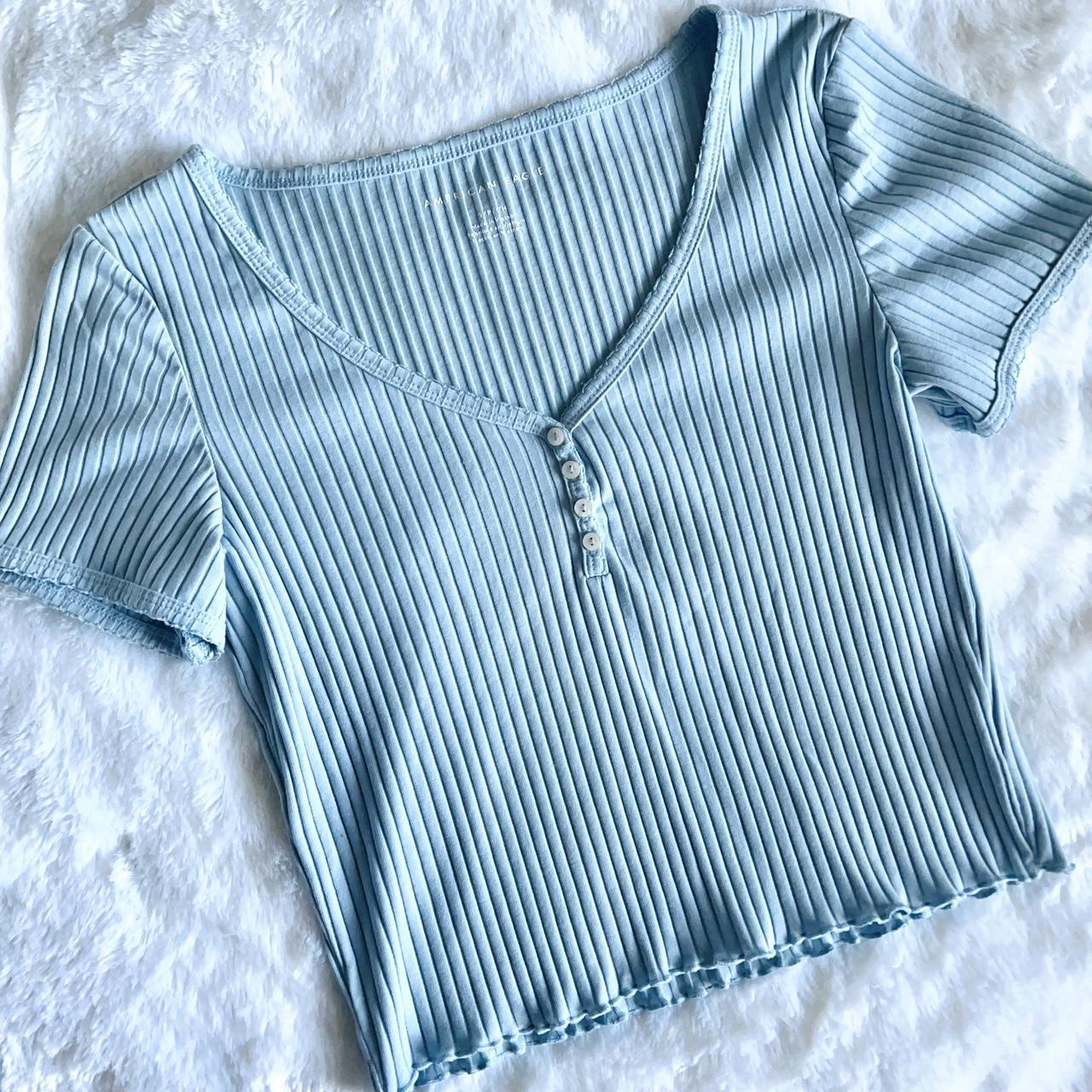 super cute baby blue american eagle henley crop top... - Depop