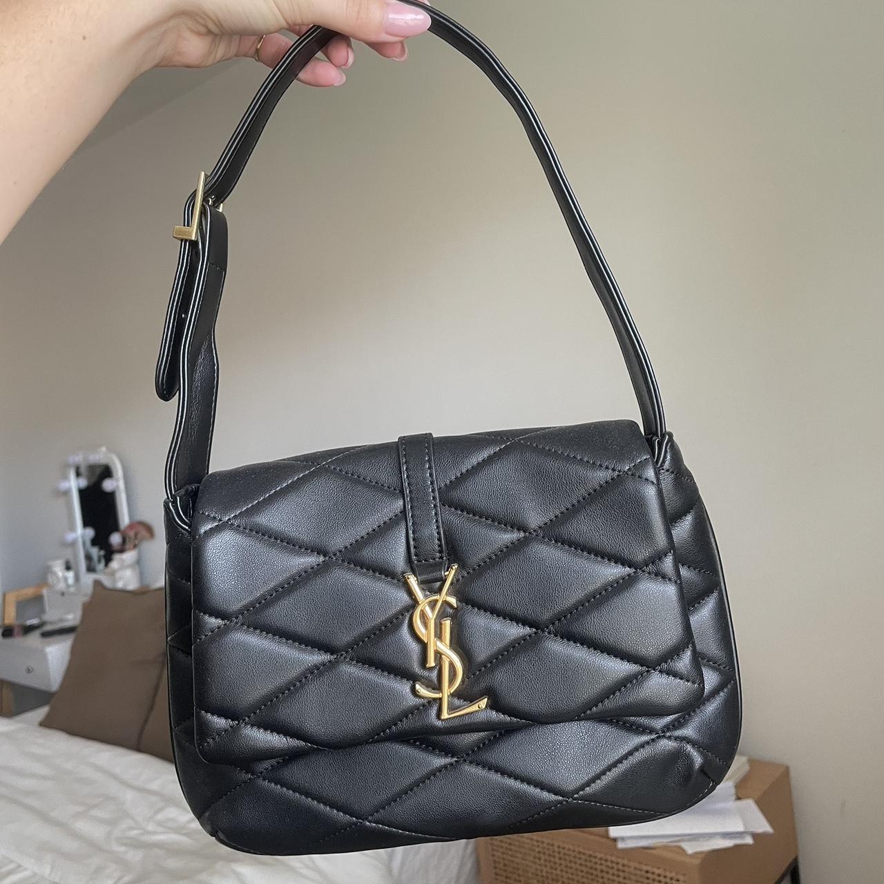 YSL black leather and gold bag - Depop