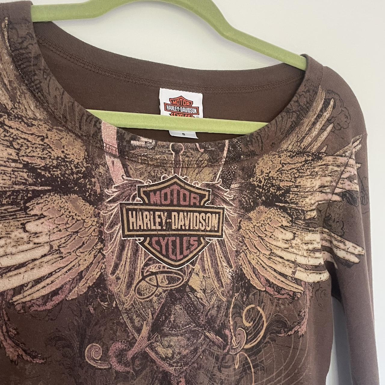 Harley Davidson long sleeve top Super cute brown... - Depop