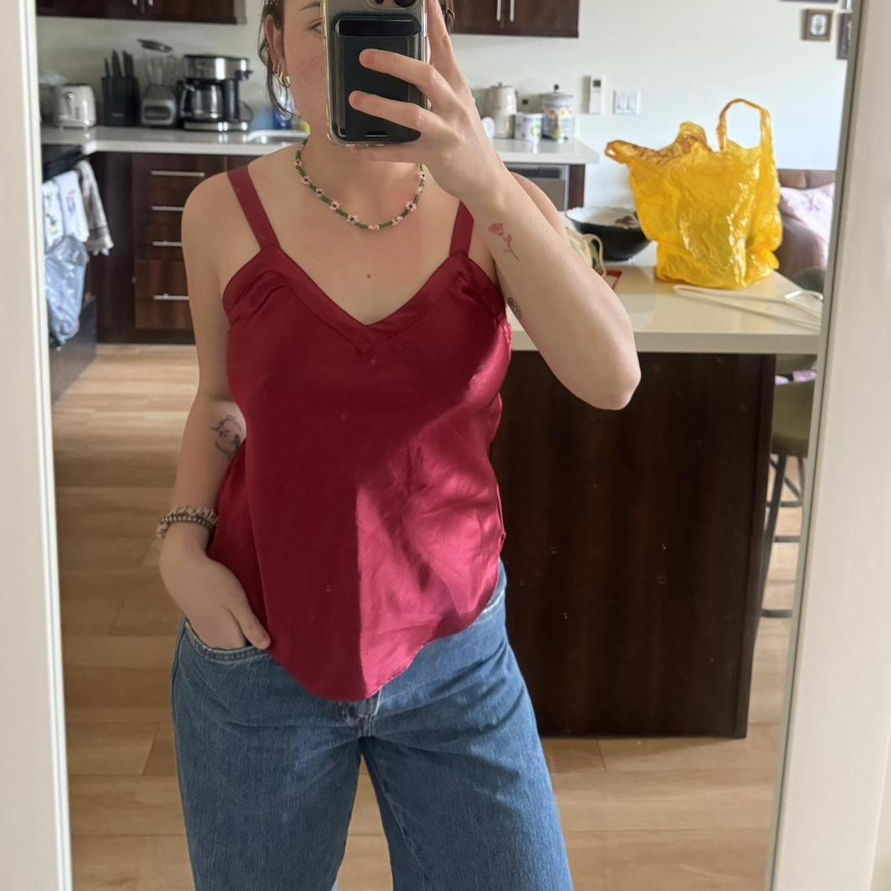 vintage red silk tank top perfect condition and... - Depop