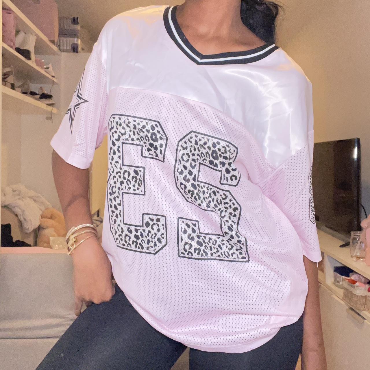 Jersey top🎂 Pink leopard print football jersey... - Depop