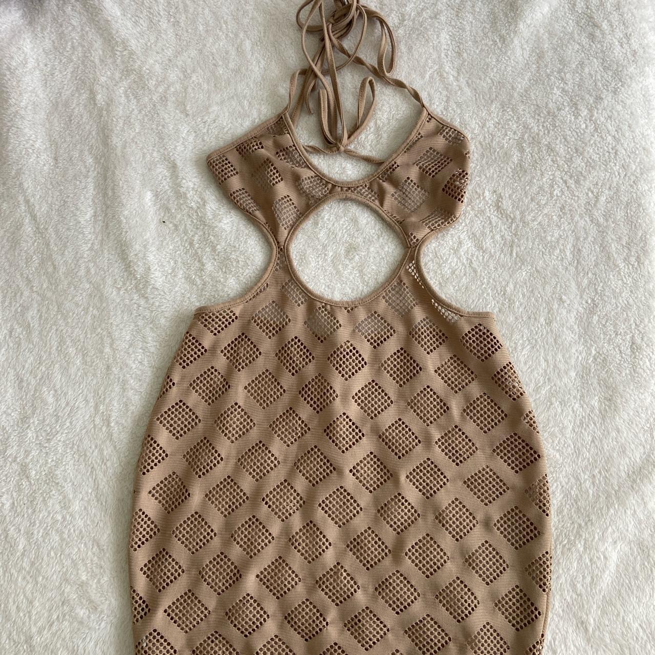 Beige knit cut out bikini cover up dress from... - Depop