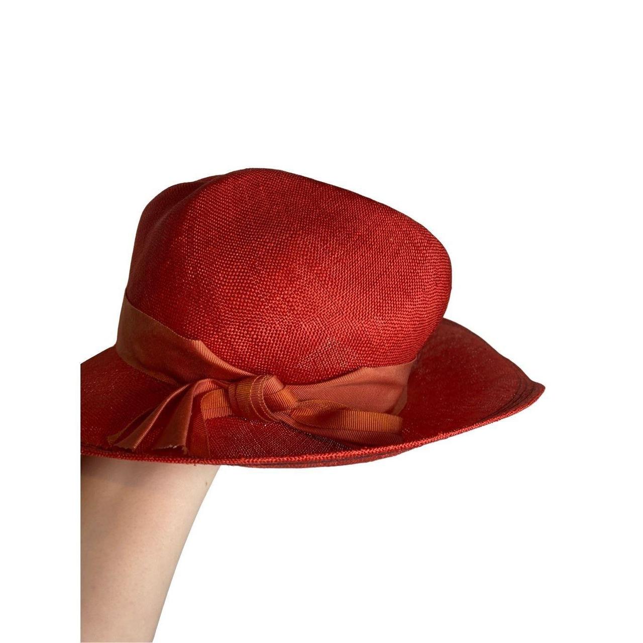 Vintage red fedora style fashion hat bow straw sun... - Depop