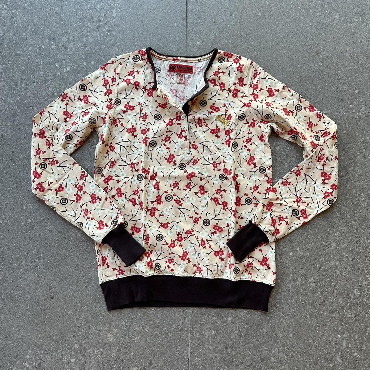 evisu donna shirt, evisu flower top, evisu top... - Depop