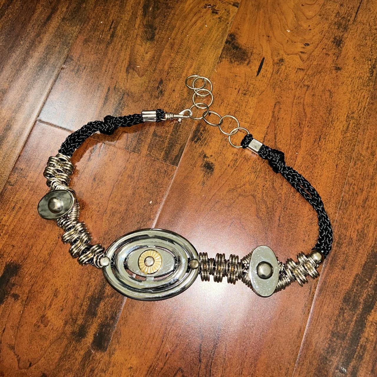 black cord + metal statement belt !! adjustable... - Depop