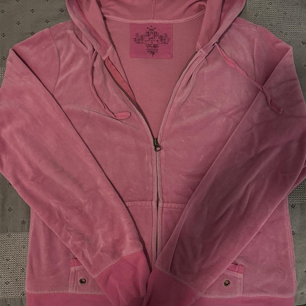 Pink velour zip up hoodie size XL - Depop