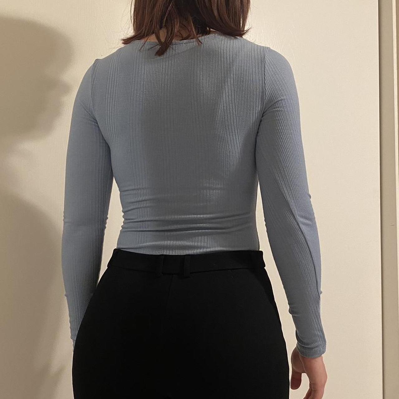 Super cute baby blue body suit with a lace trim, in... - Depop