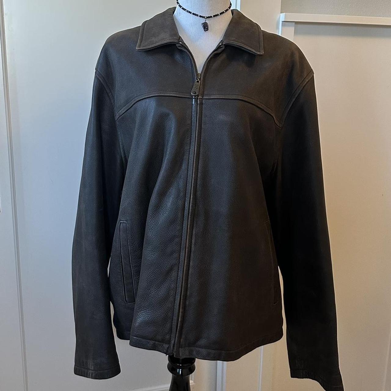 Oversized Columbia leather jacket! Thick leather... - Depop