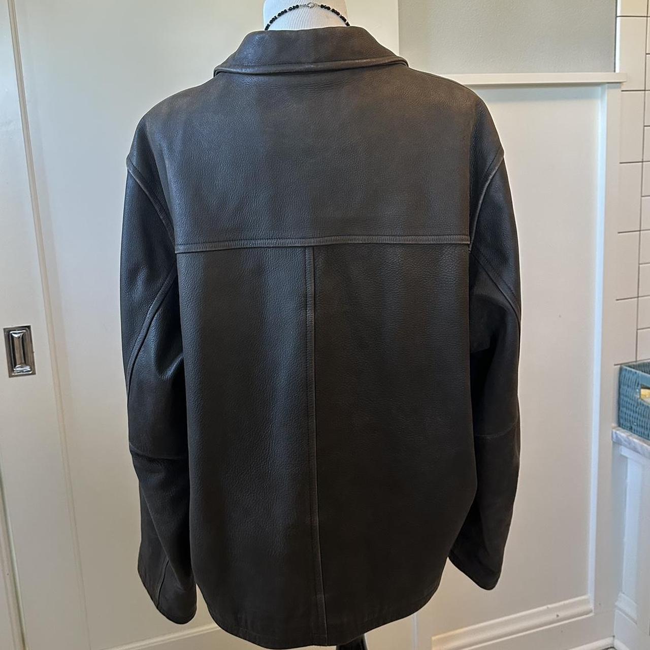 Oversized Columbia leather jacket! Thick leather... - Depop