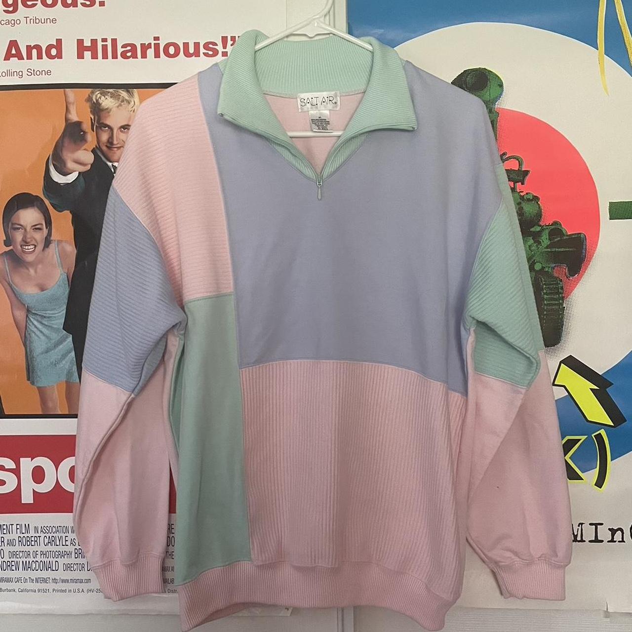 vintage salt air pastel colorblock half zip... - Depop
