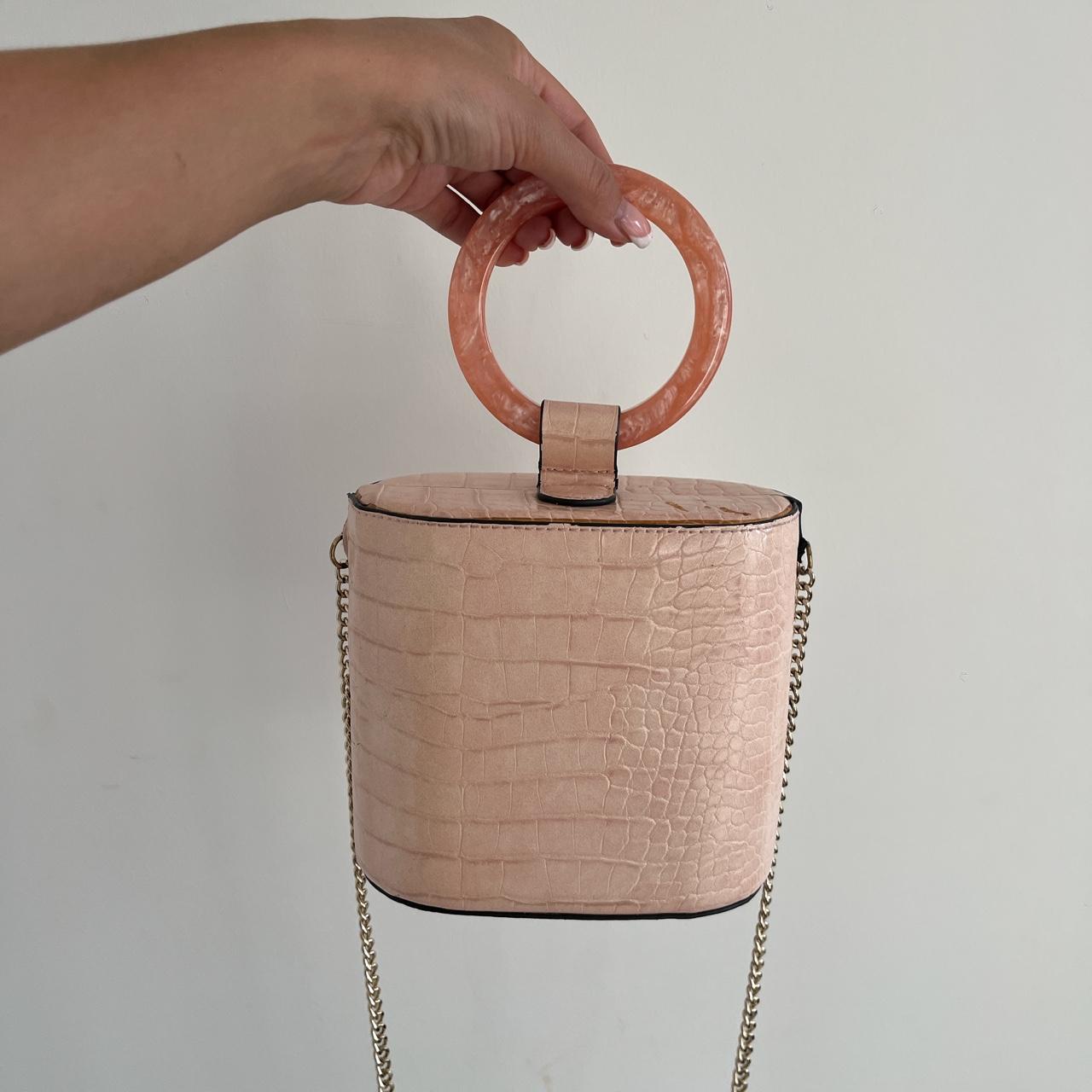 Topshop baby pink croc bucket box bag with ring... - Depop