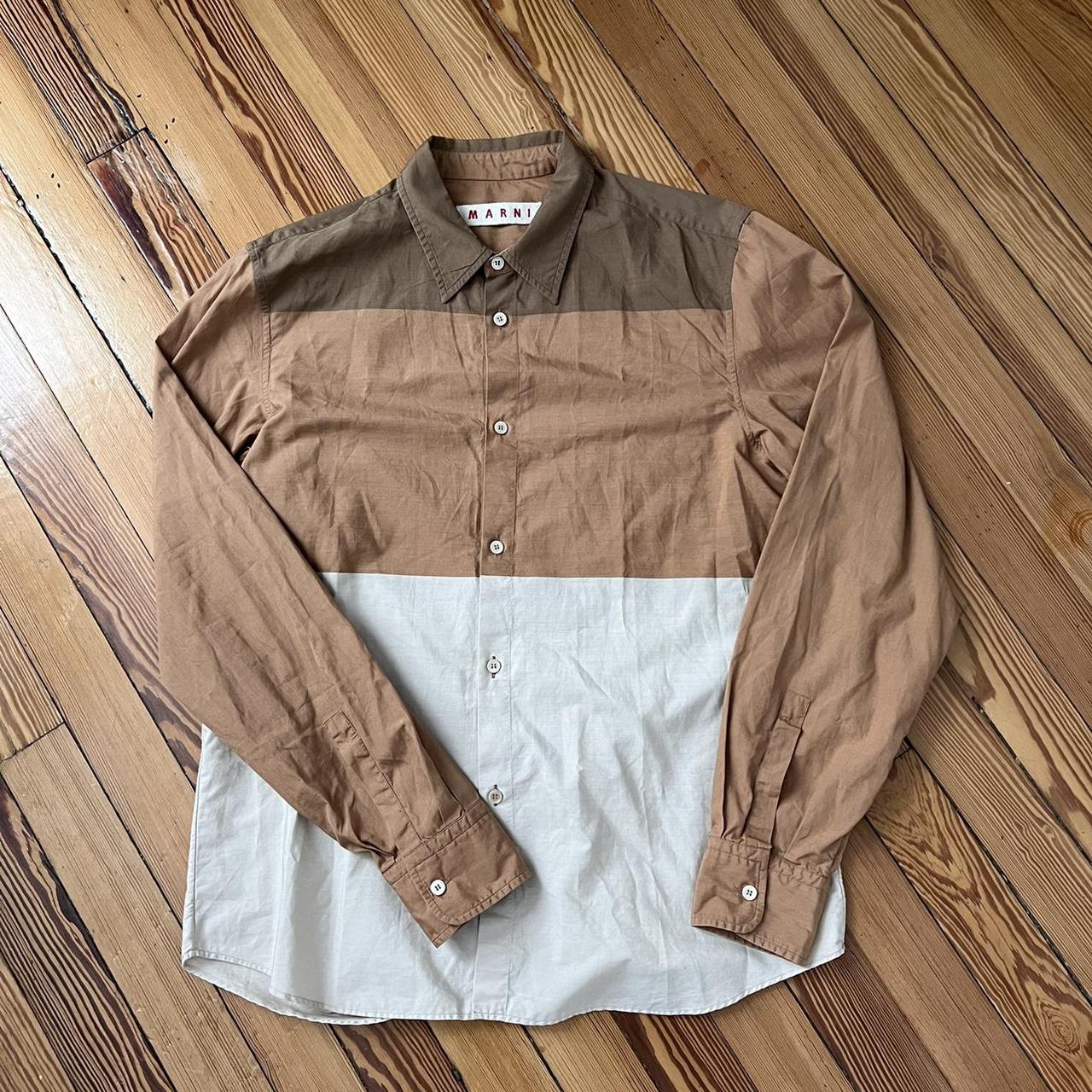 Marni Brown Color Block Button Up Size Medium / ... - Depop