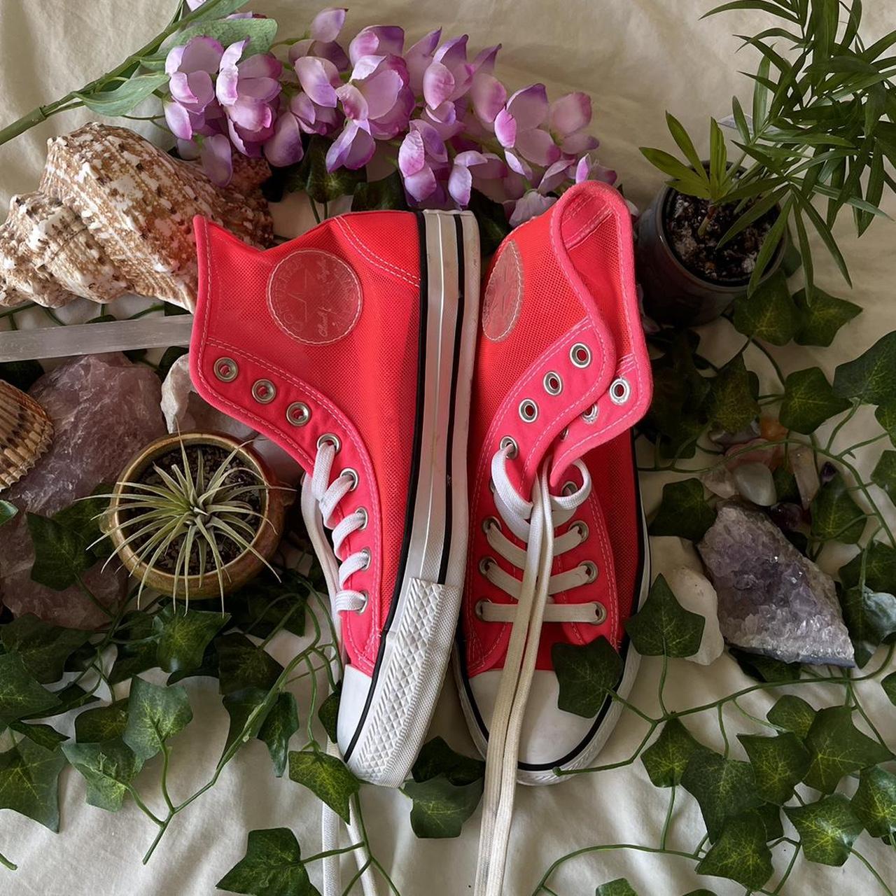 Converse Womens Pink And White Trainers Depop