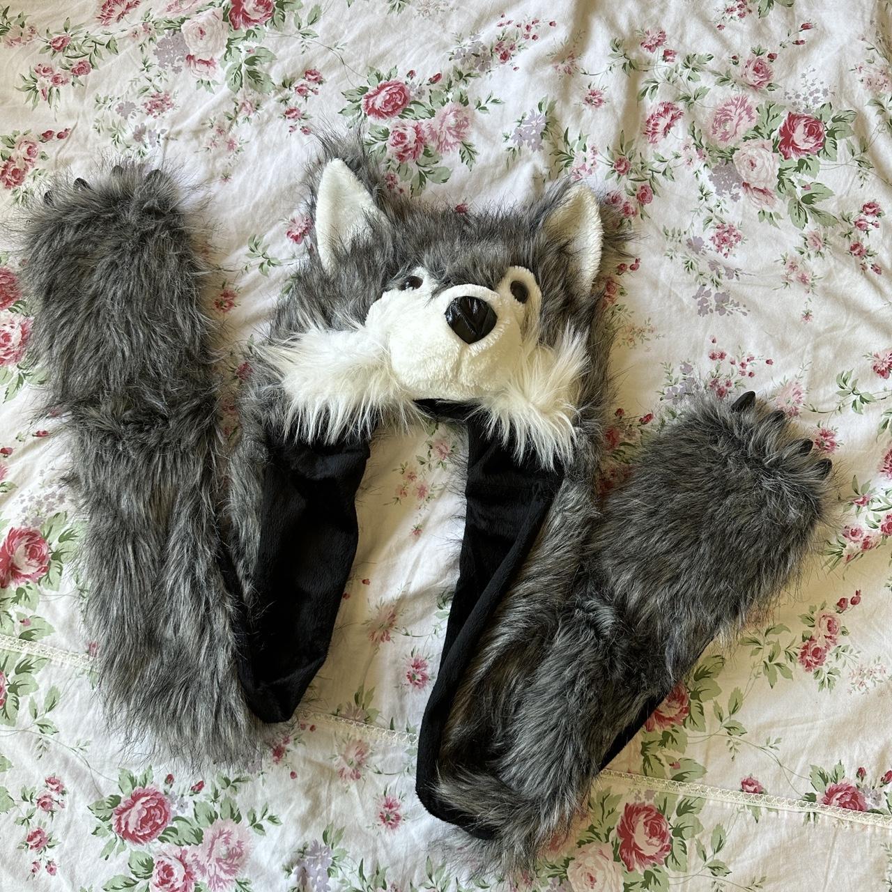 emo rave wolf furry hat in perfect condition one... - Depop