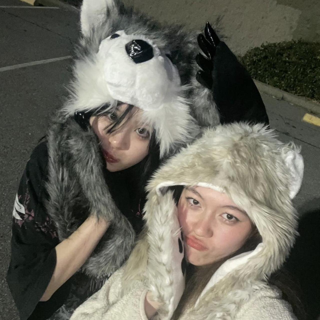 emo rave wolf furry hat in perfect condition one... - Depop