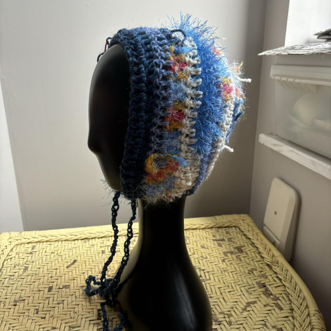 handmade crochet scrap bonnet!!! made with a mix of... - Depop