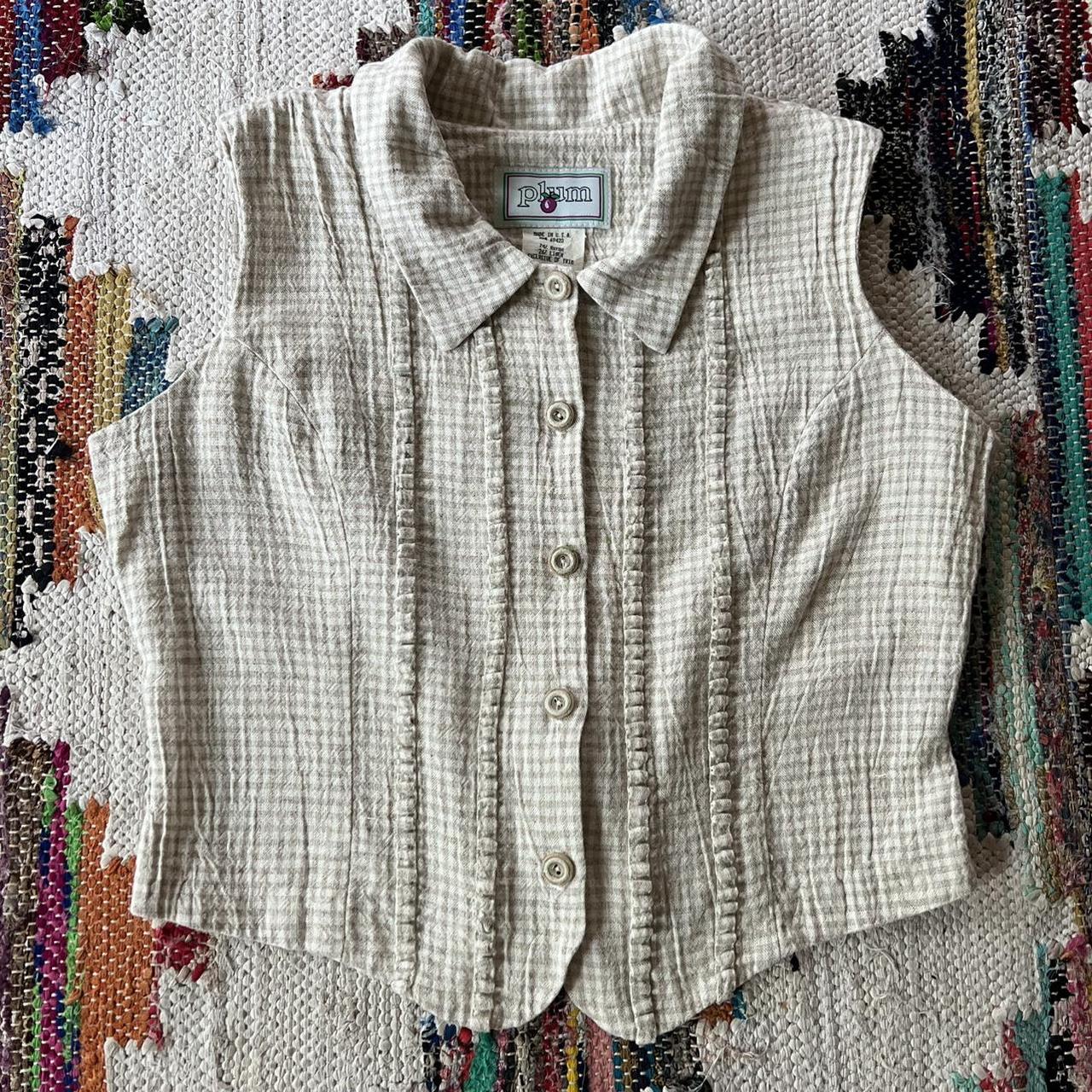 American Vintage Women's Cream and Tan Vest | Depop