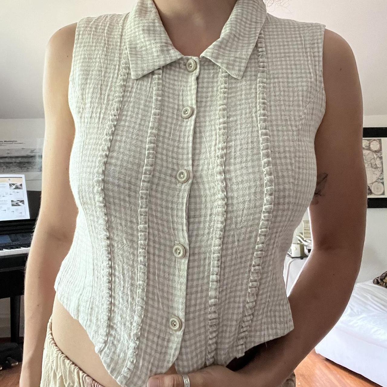 American Vintage Women's Cream and Tan Vest | Depop