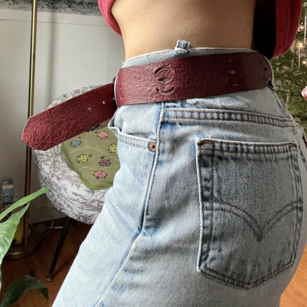 Vintage 90s red leather cut out belt ! Gorgeous... - Depop