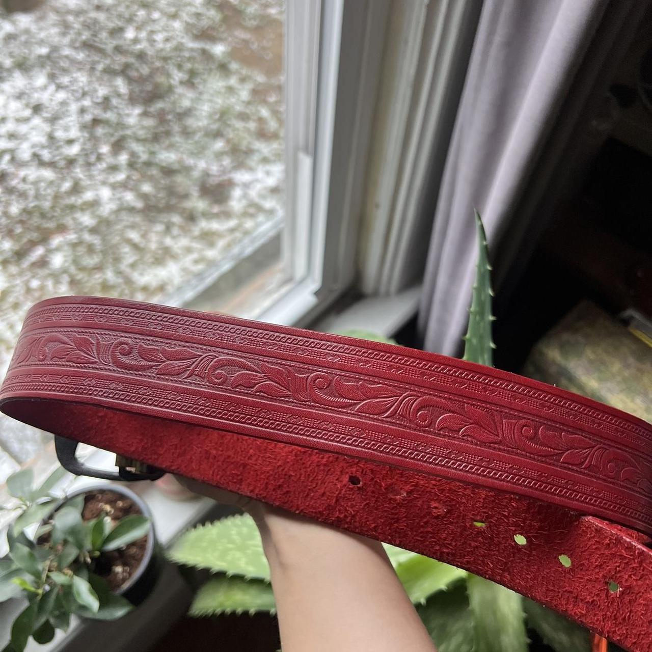Vintage 80s red leather slide buckle belt ! So... - Depop