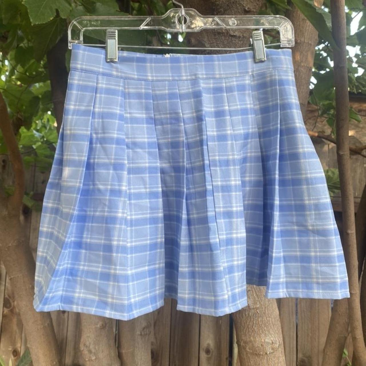 Baby blue plaid skirt No tags but fits like a... - Depop