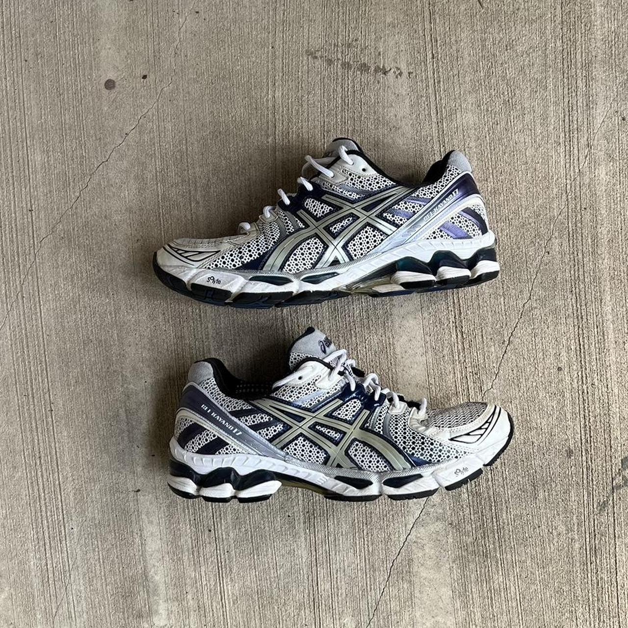 ASICS Women's White and Blue Trainers | Depop