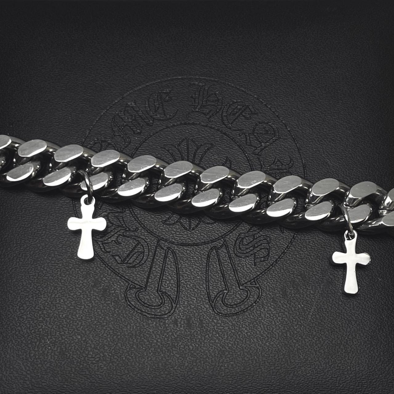 ⭐Silver Tone Cuban Link Cross Necklace... - Depop