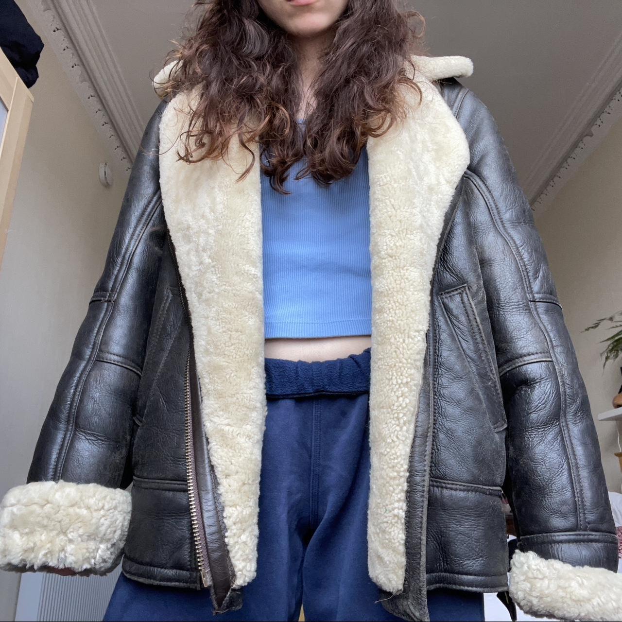 Vintage Sherpa lined aviator Jacket. 🧥 real leather.... - Depop