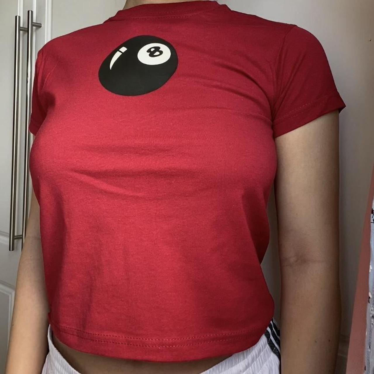 ️handmade by me ️ 8 ball baby tee crop top burgundy... | Depop