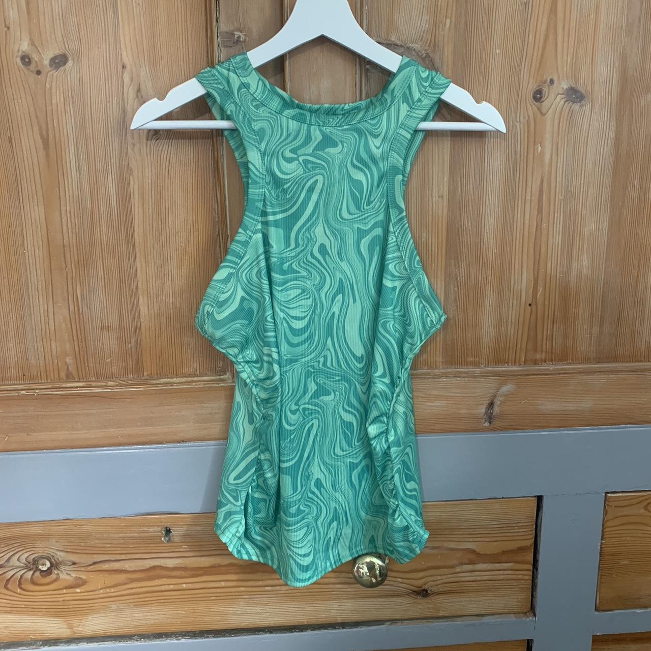 Prettylittlething green swirl racer vest - ruched up... - Depop
