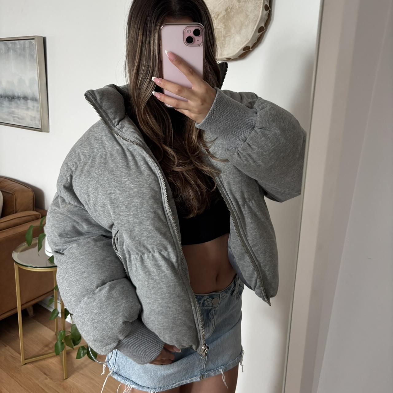 Edikted Gray Jersey Puffer Jacket🩶 Condition: 7/10... | Depop