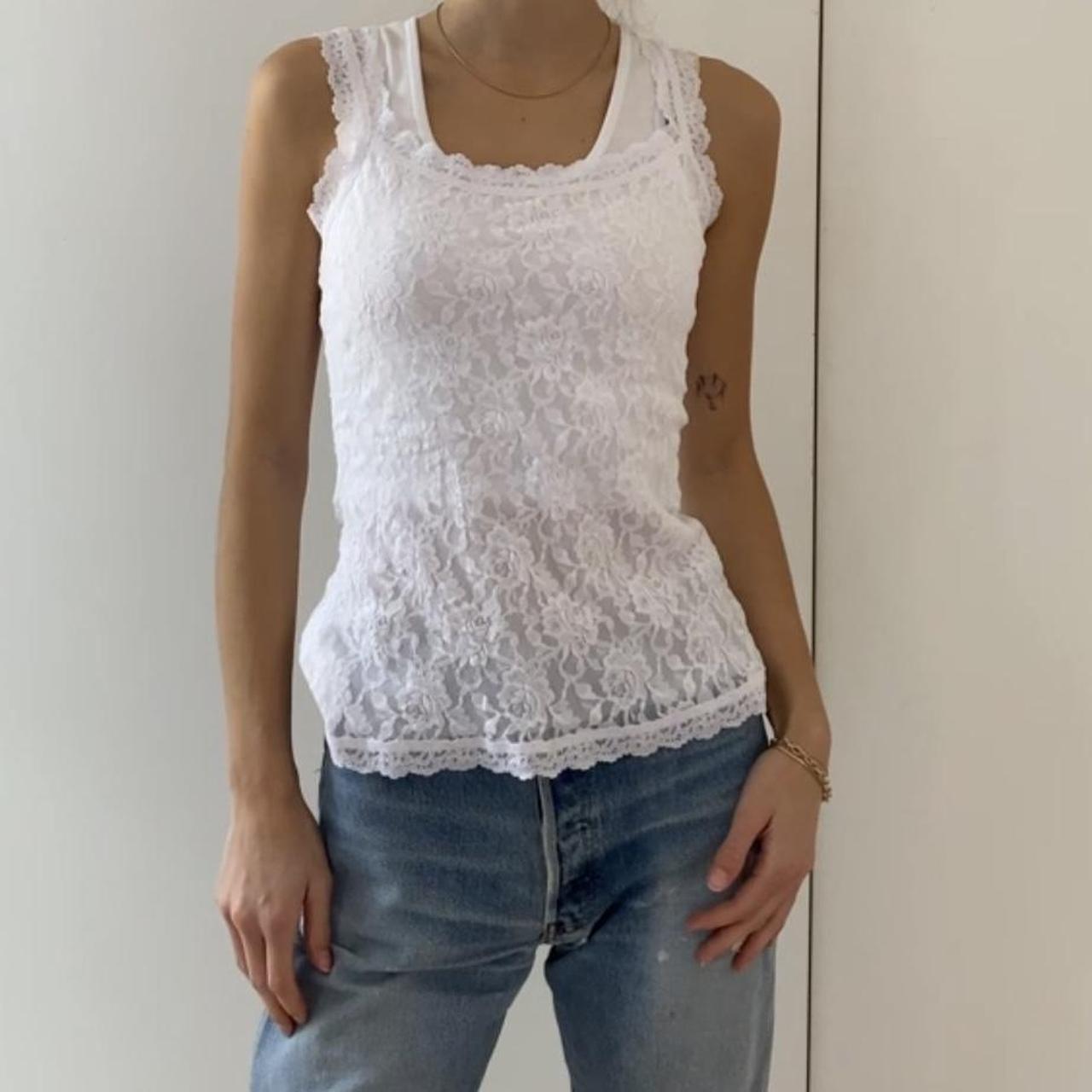 Hanky panky white lace tank top Bright white lace... | Depop