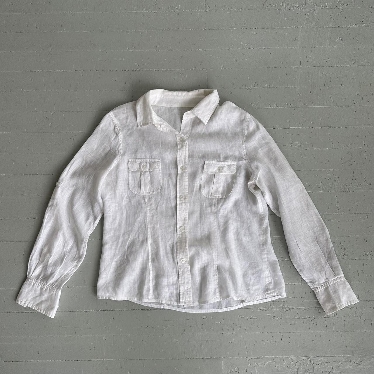 White linen long sleeve button up Collared button... - Depop