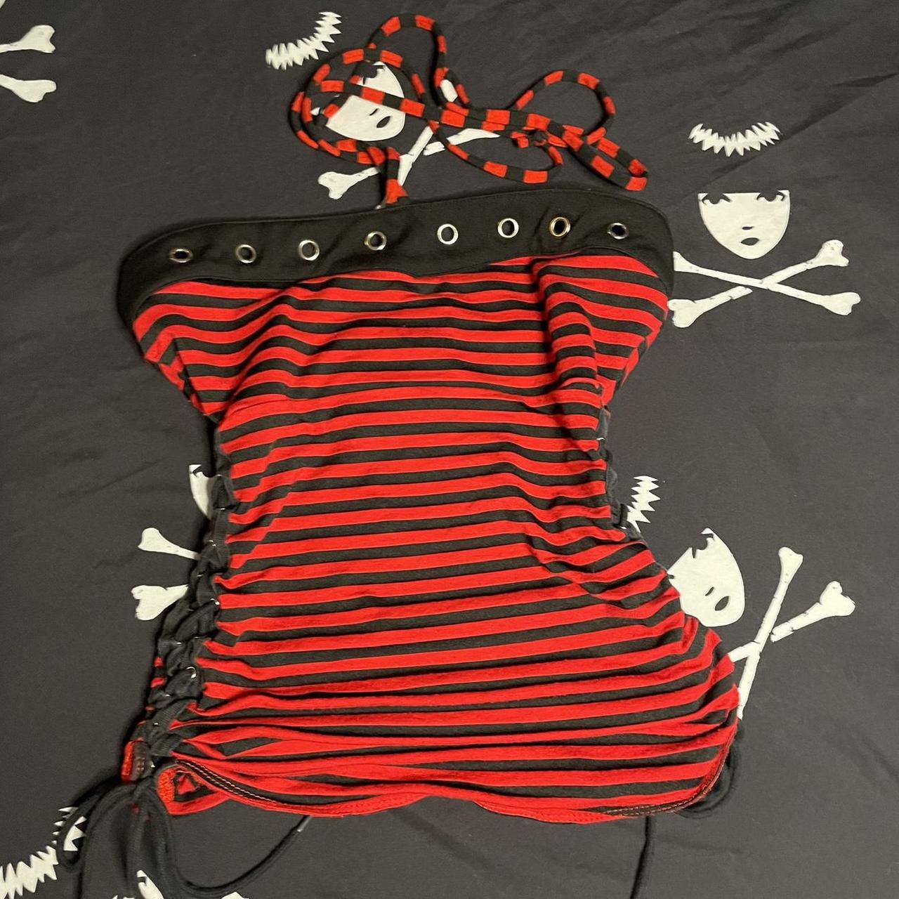 Vintage 2000s hot topic emo brand striped halter top... - Depop