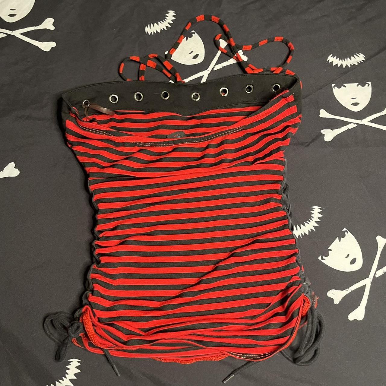 Vintage 2000s hot topic emo brand striped halter top... - Depop