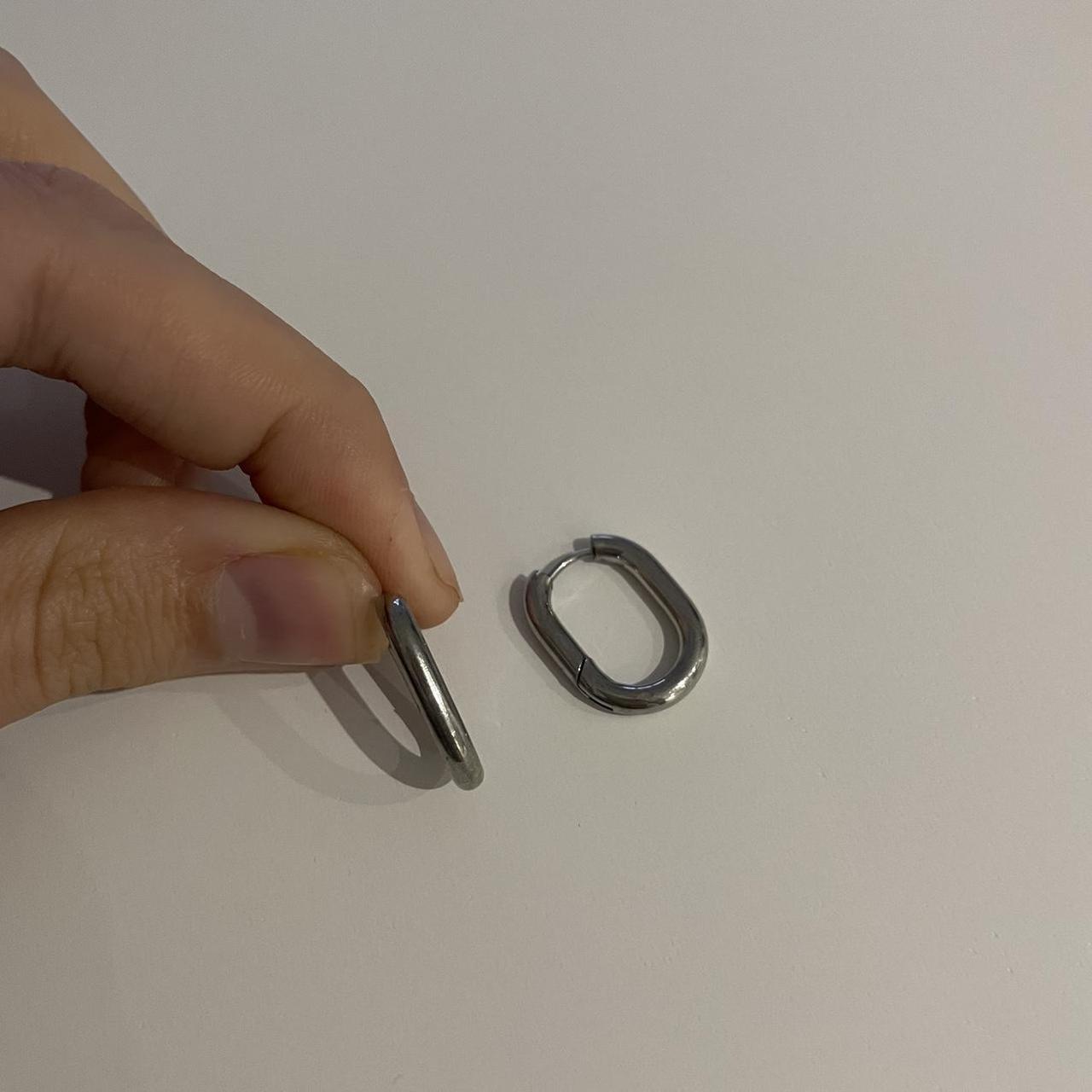 Silver tone u shaped hoop earrings best seller... - Depop