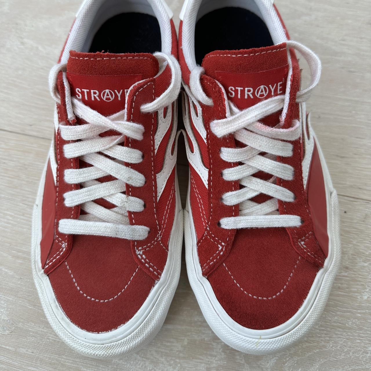 Red STRAYE skate shoes with lightning embroidered... - Depop