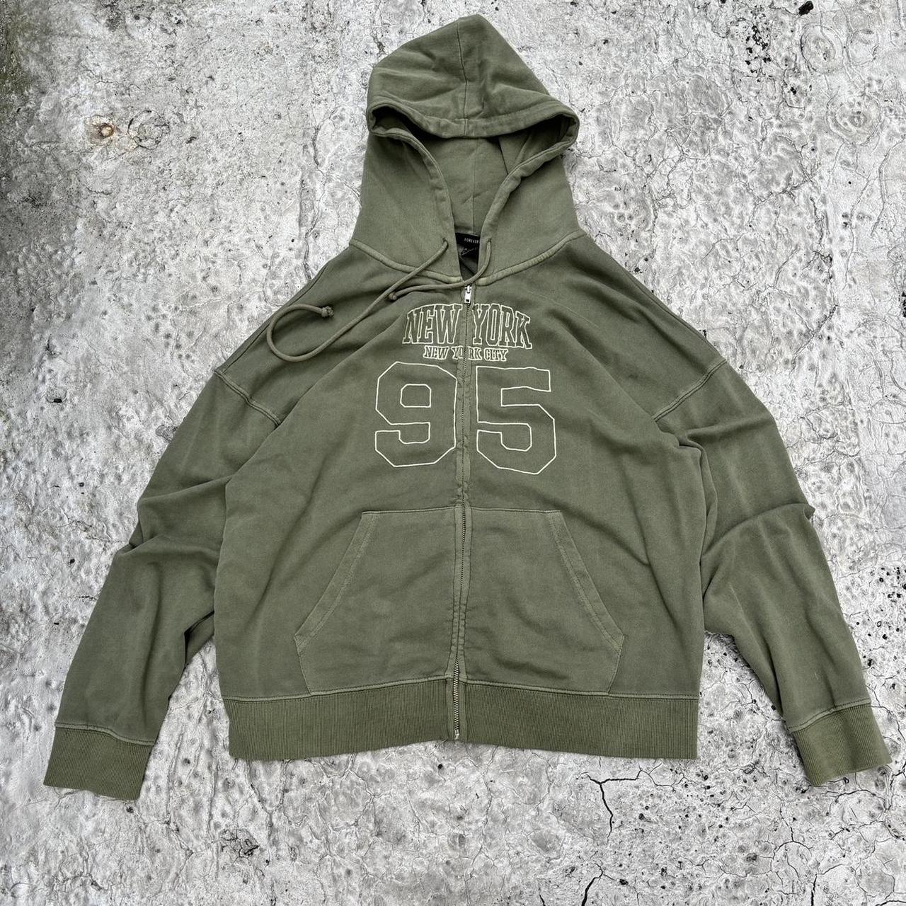 sage green new york zip up with terry cloth lining | Depop