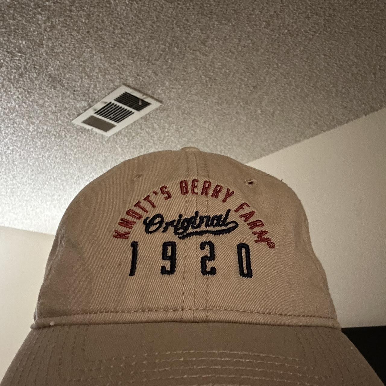 Knotts berry farm tan hat with red and navy blue... - Depop